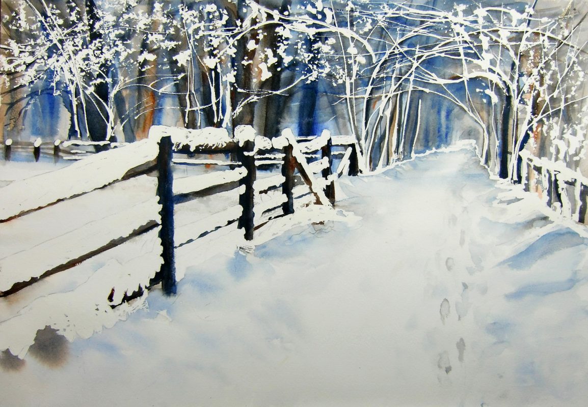 A SNOWY WINTER PATH : Watercolour winter landscape Step by Step ...